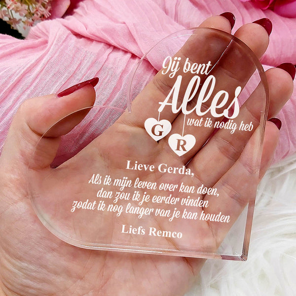 Jij Bent Alles Wat Ik Nodig Heb Hart van Plexi Glas - Bella Mia